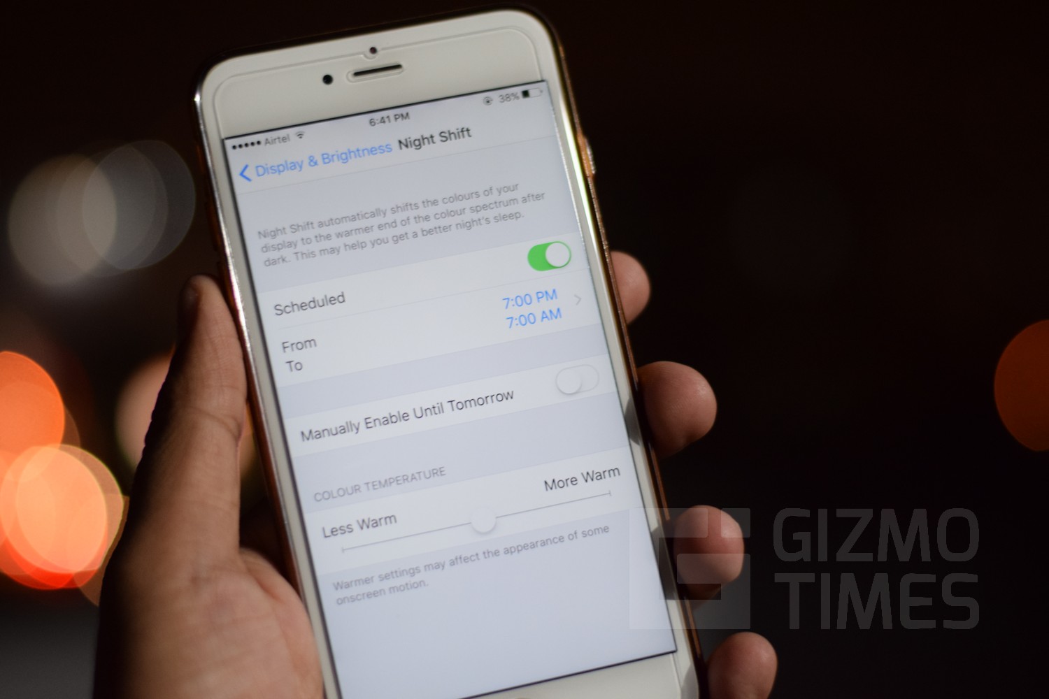 How to activate Night Shift Bluelight filter in iOS 10
