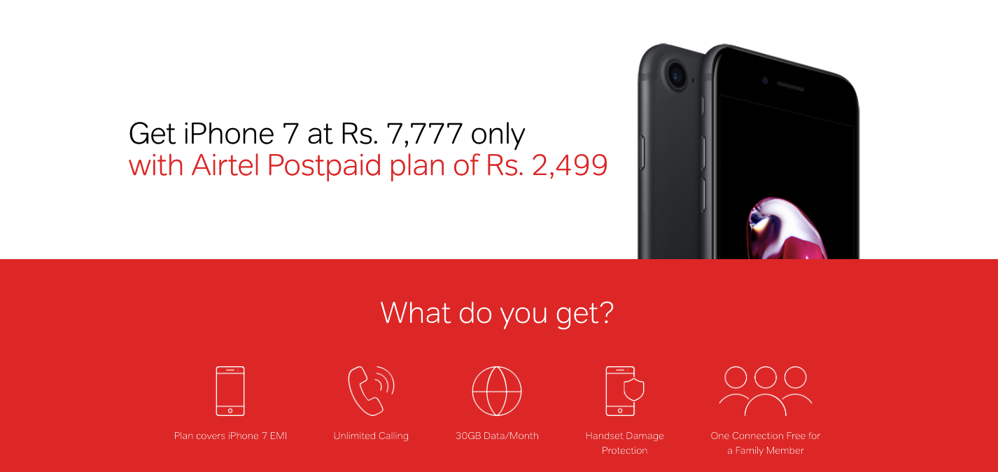 Airtel offers iPhone 7 at Rs. 7777 down payment and Rs. 2499 plan for 2 ...