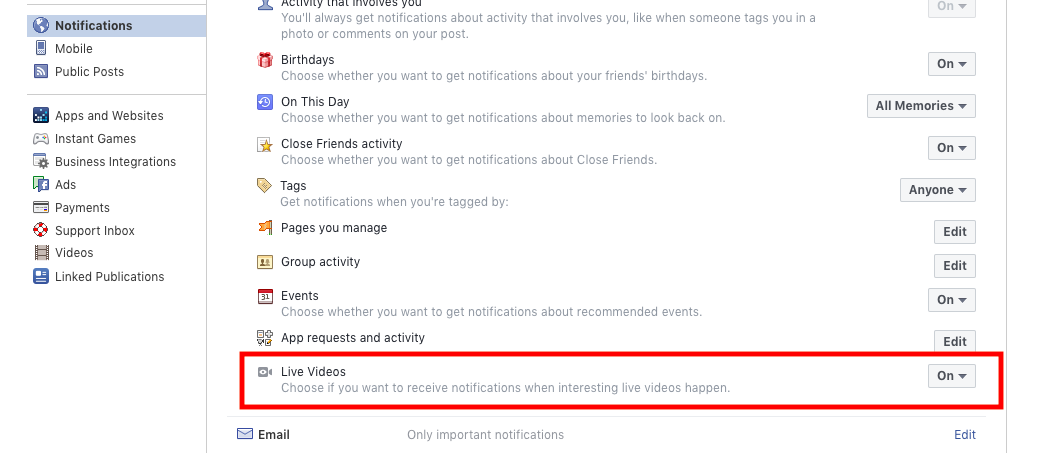 How to turn off Notifications for Facebook Live Videos