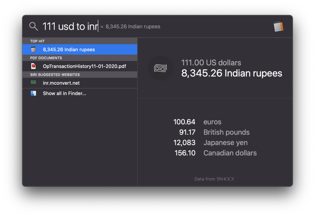Easiest way to do unit and currency conversion on Mac - using Spotlight